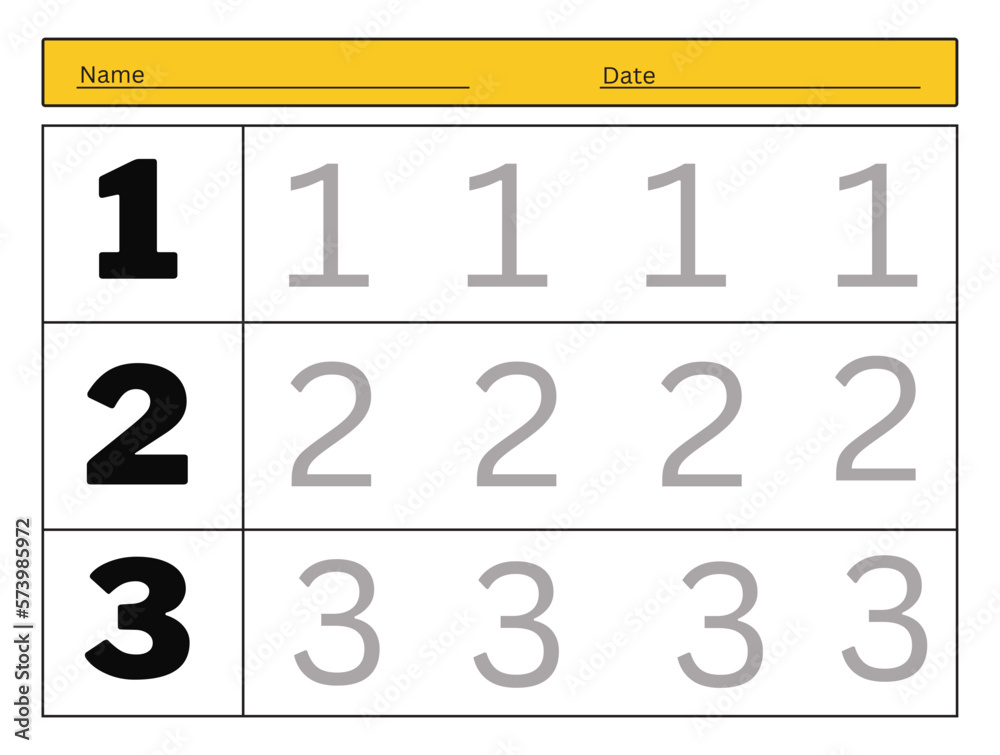 The practice of writing numbers 1, 2, 3. Tracking worksheet count and ...