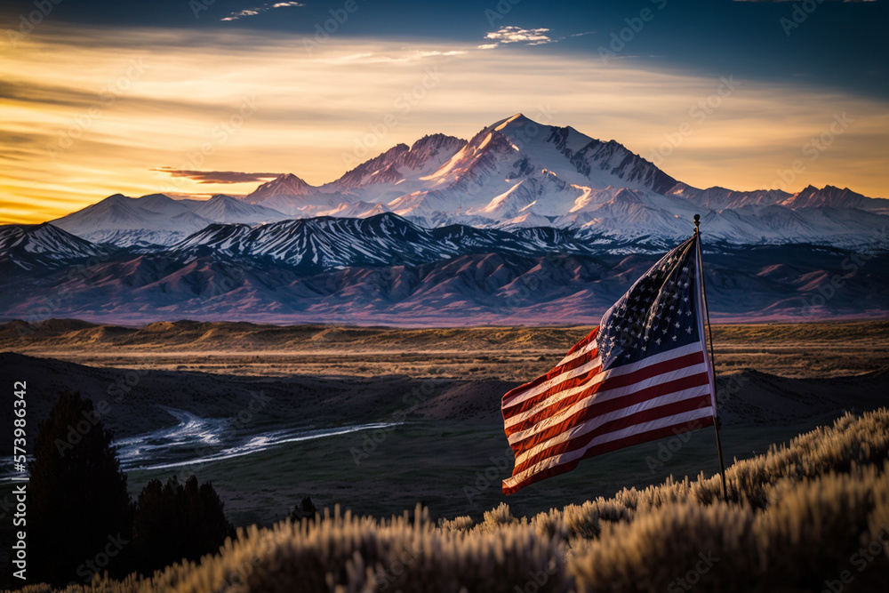 American Flag Landscape | In the early morning light, the American flag ...