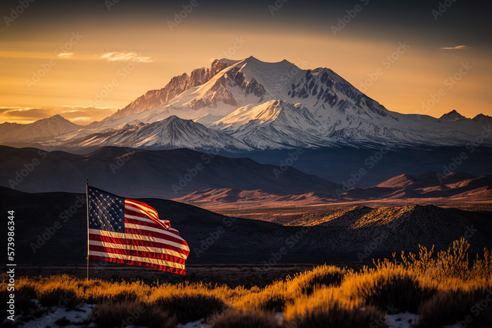 American Flag Landscape | In the early morning light, the American flag ...