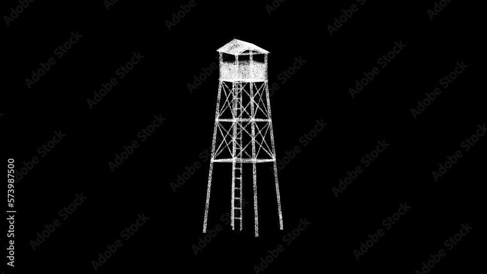 3d Observation Tower Rotates On Black Bg Object Dissolved White