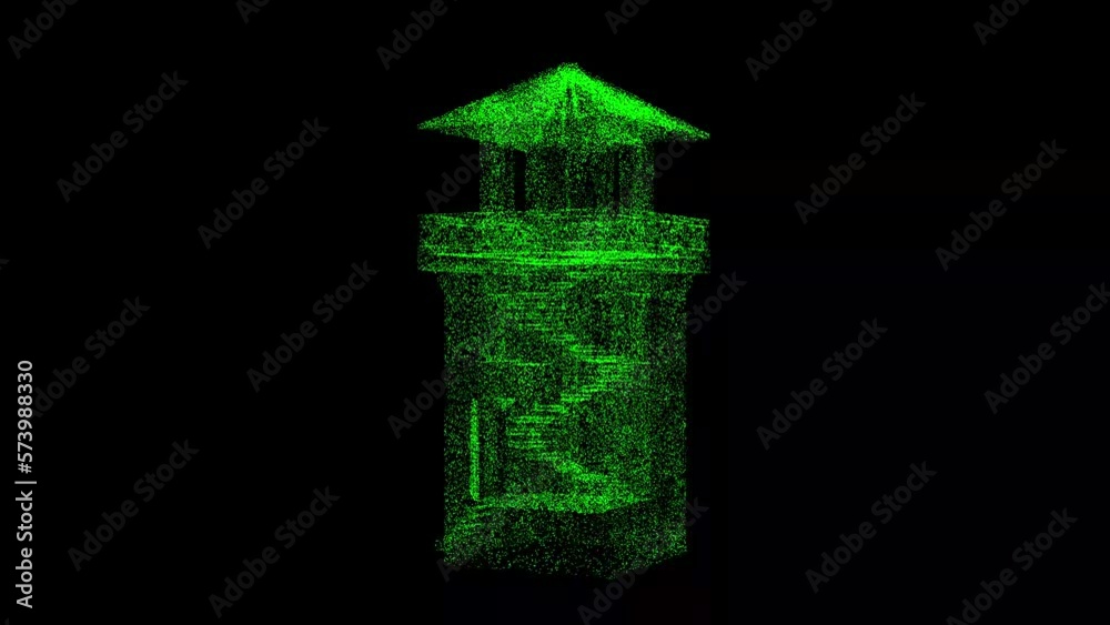 3d Medieval Observation Tower Rotates On Black Bg Object Dissolved
