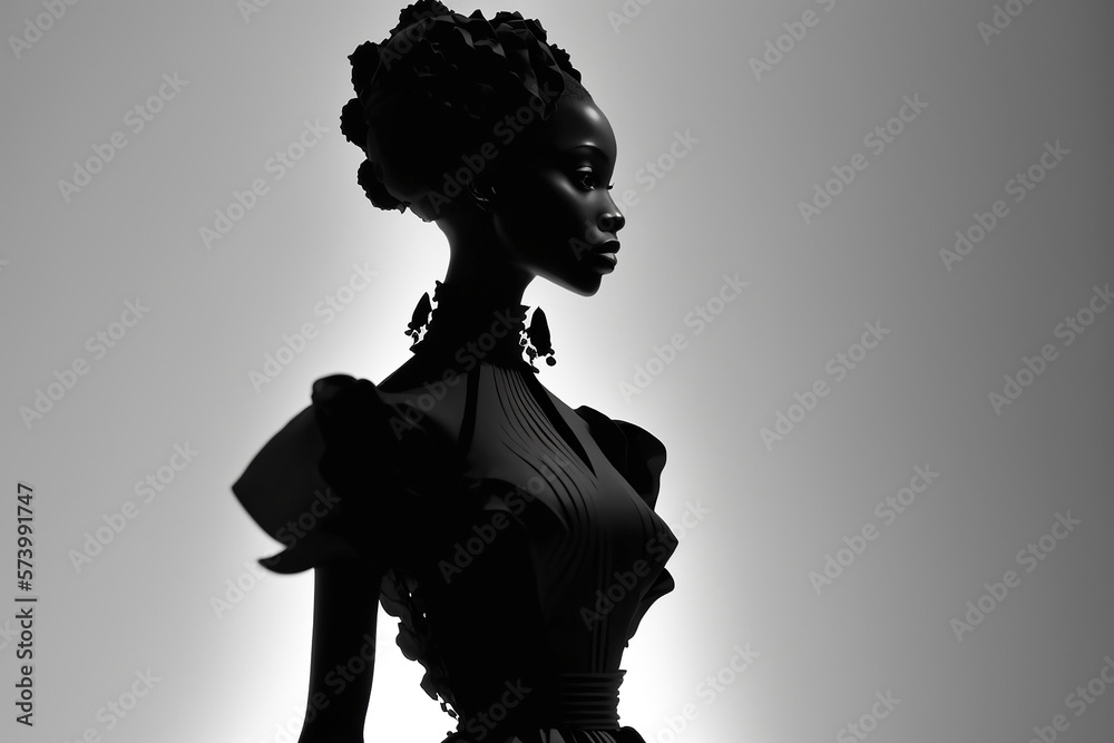 Black woman silhouette on black background, fictitious person. AI ...