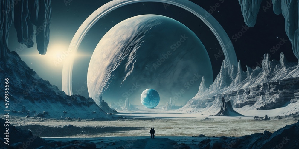 Cold Planet with an extraterrestrial landscape, scenery of alien planet ...