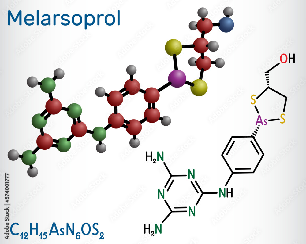 Melarsoprol drug molecule. Used to treat African sleeping sickness or ...