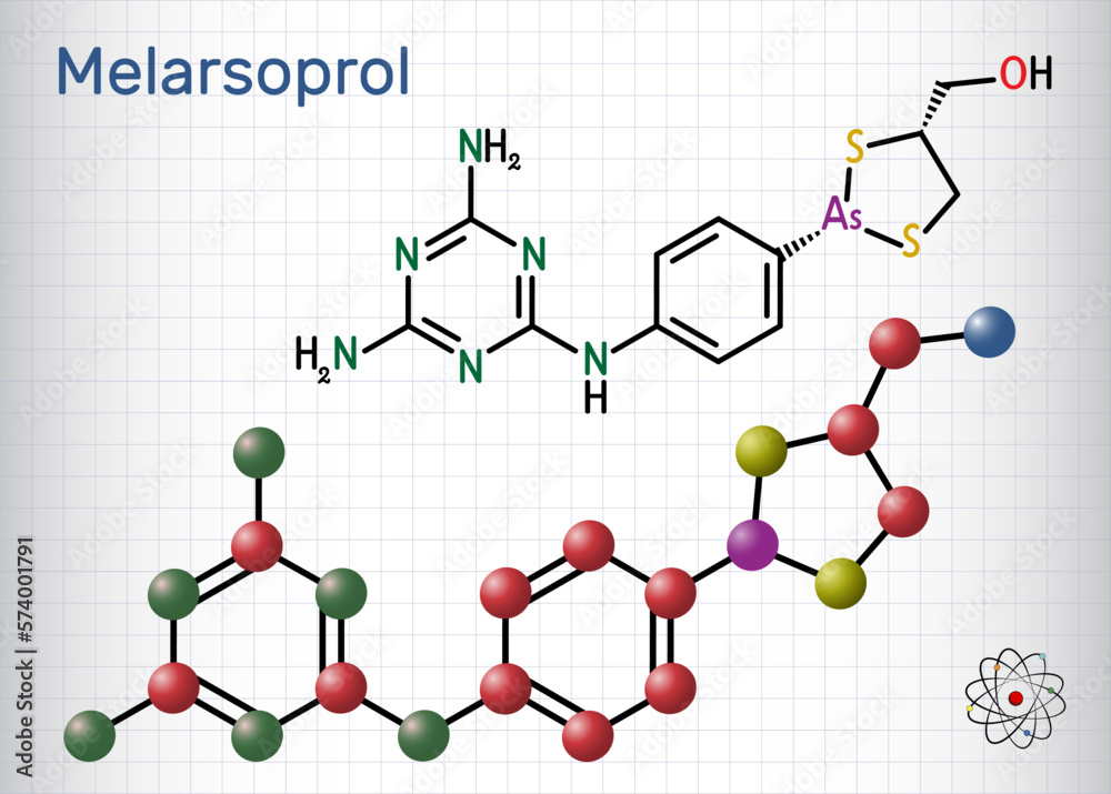 Melarsoprol drug molecule. Used to treat African sleeping sickness or ...