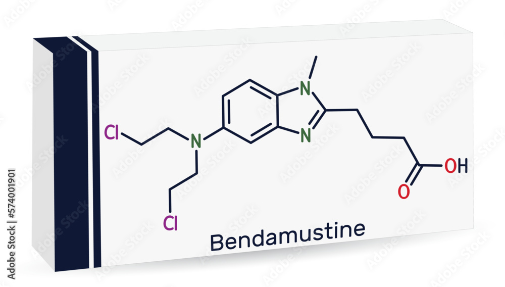 Bendamustine molecule. It is alkylating agent, used in treatment of ...