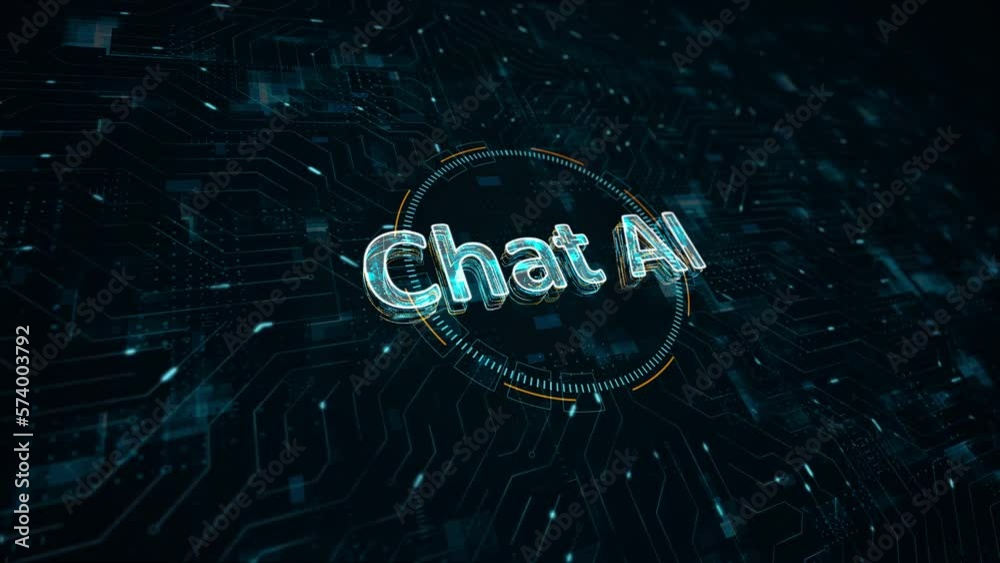 Motion graphics of the Chat AI letter with a futuristic HUD and circuit ...