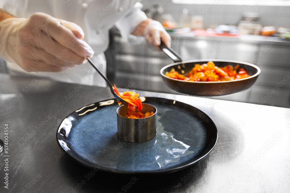 food cooking, profession and people concept - close up of male chef ...
