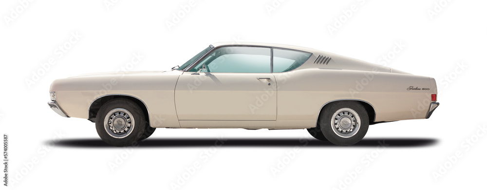 Ford Fairlane 500 fastback classic car, side view isolated on white ...