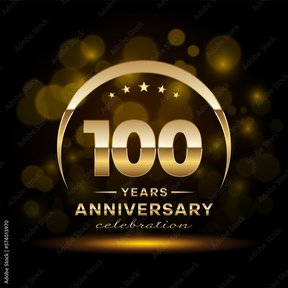 100th Anniversary Celebration. Anniversary logo design with golden ring ...