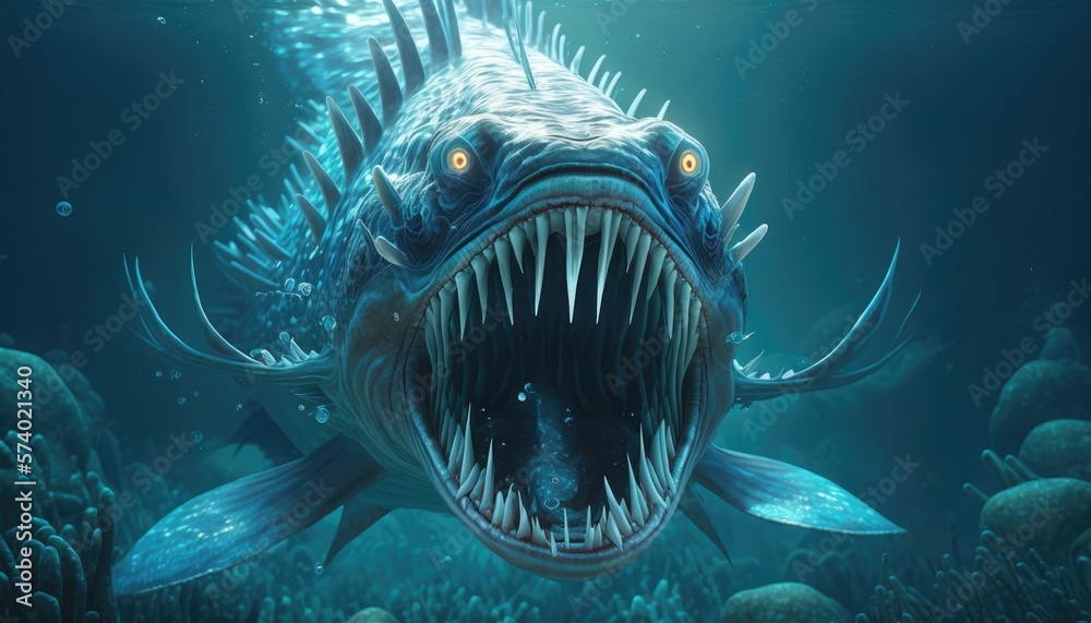 Enormous Sea Creature with Open Mouth and Jagged Teeth, AI Generative ...