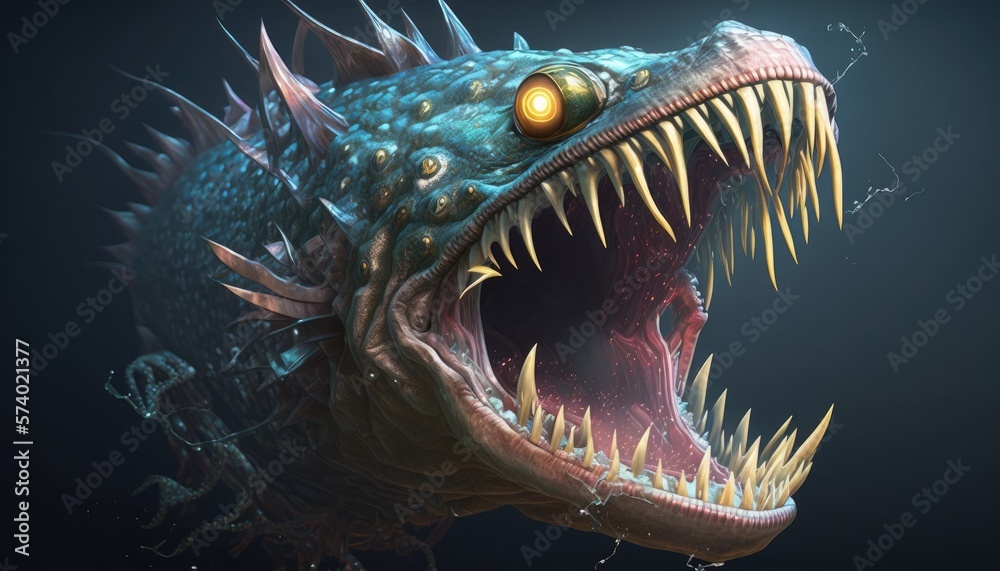 Aquatic Beast Emerges from the Depths with Sharp Teeth, AI Generative ...