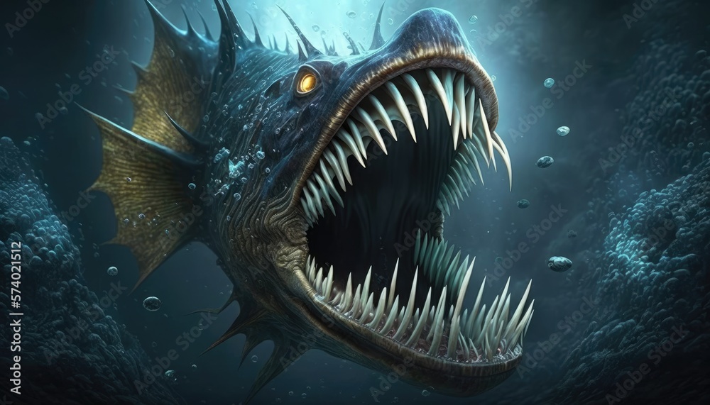 Enormous Fantasy Underwater Beast Emerges from the Abyss, AI Generative ...