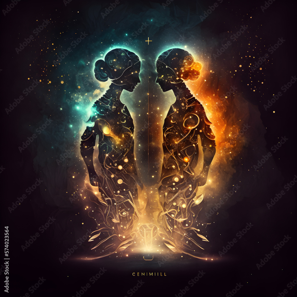Gemini Horoscope Sign Two Girls. Ai Generated Illustration. Outer Space ...
