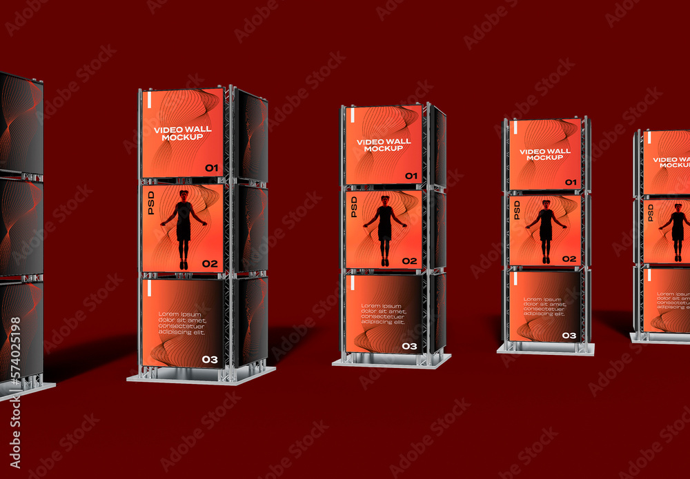 Four Vertical Video Wall Mockup Stock Template | Adobe Stock