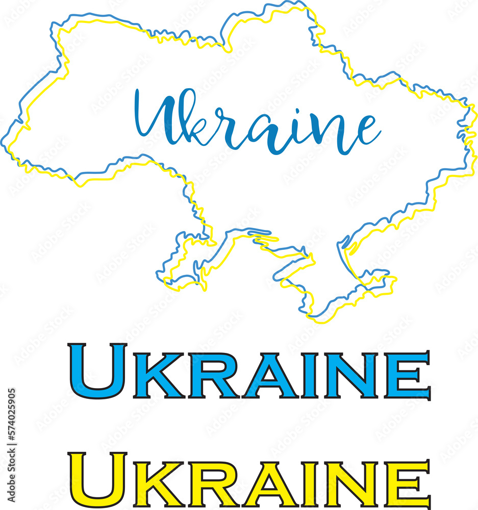 Map of Ukraine, Ukrainian map yellow and blue flag, contour map, set of ...