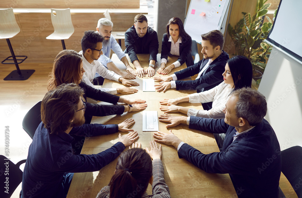One team, one goal. Business team having a meeting. Multiracial group ...
