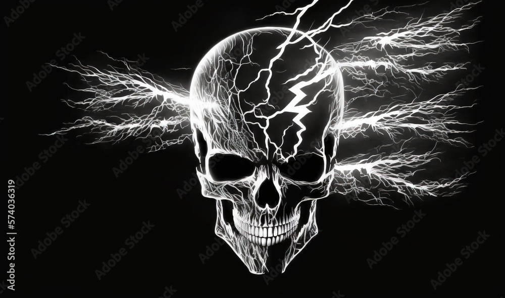 a skull with a lightning bolt on its head and a black background with a ...