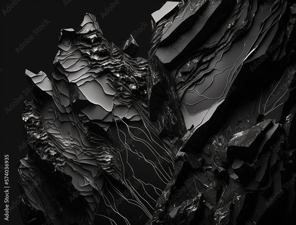 Abstract Black Crumbled Rock Background with dramatic lighting. For ...
