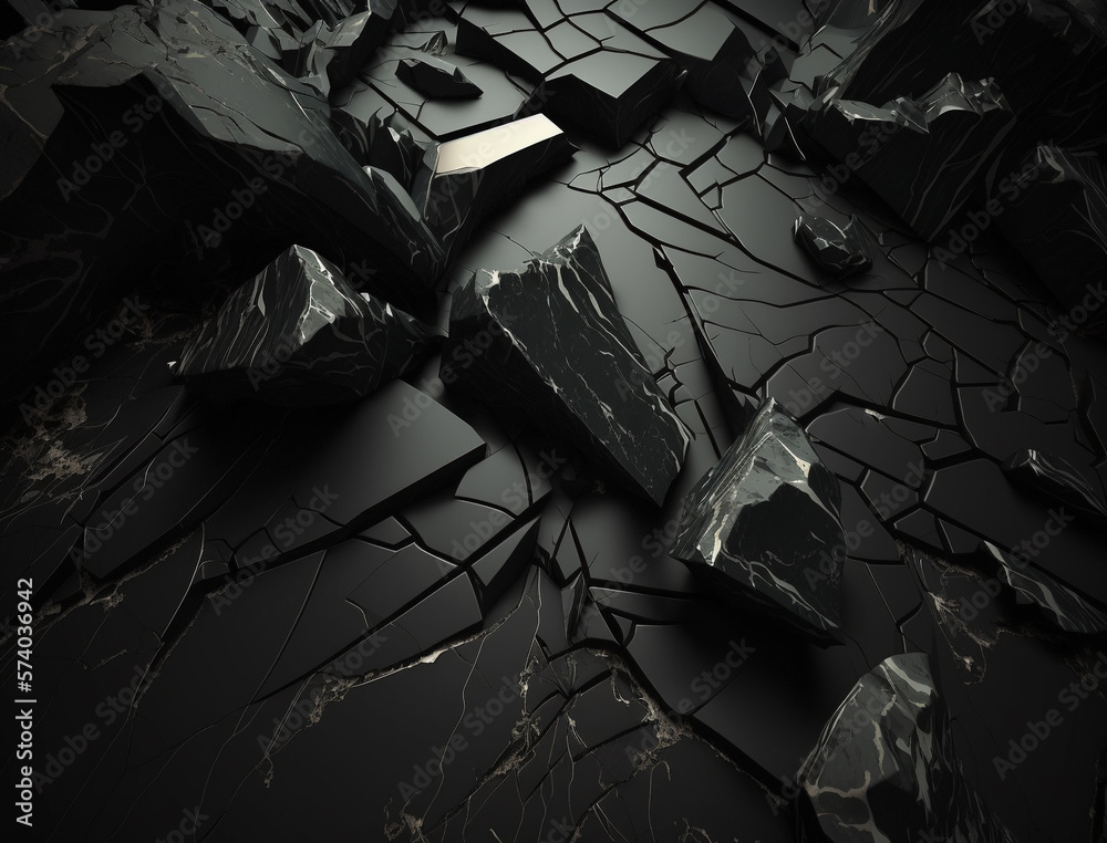 Abstract Black Crumbled Rock Background with dramatic lighting. For ...