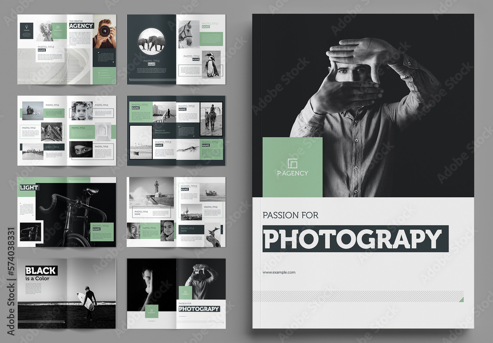 Photography Portfolio Layout with Green Accents Stock Template | Adobe ...