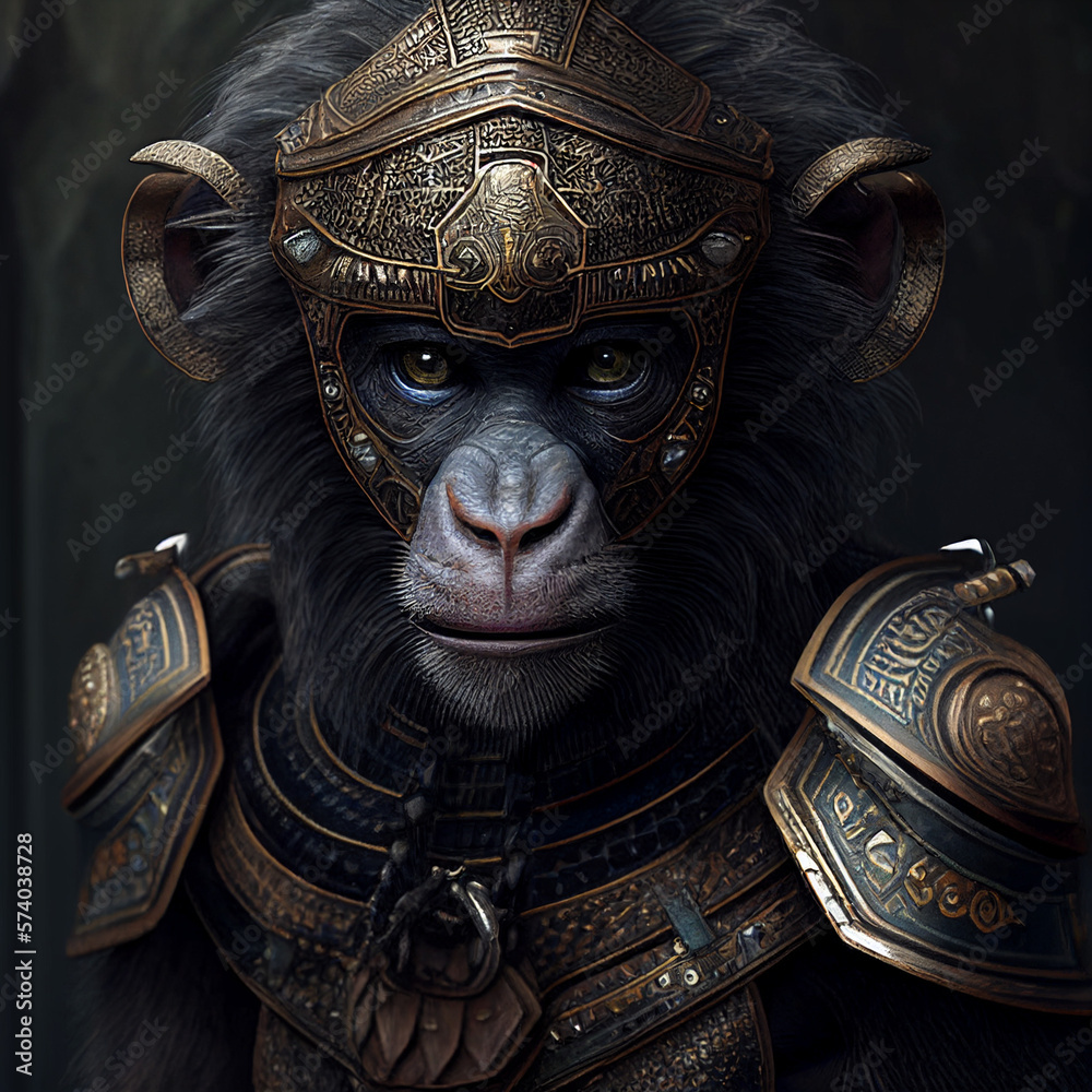 Monkey with obsidian armor created witch Generative AI technology Stock ...