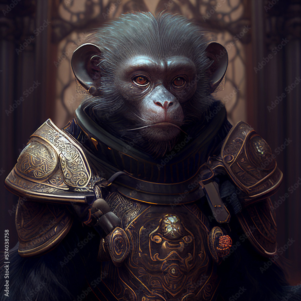 Monkey with obsidian armor created witch Generative AI technology Stock ...