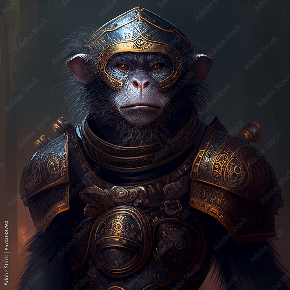 Monkey with obsidian armor created witch Generative AI technology Stock ...