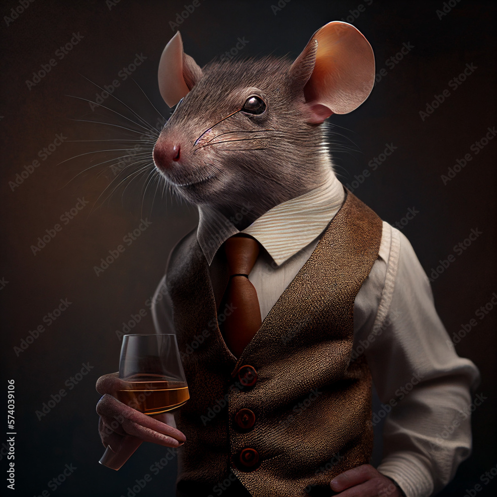 Rat in a classy suit with a glass of brandy created witch Generative AI ...