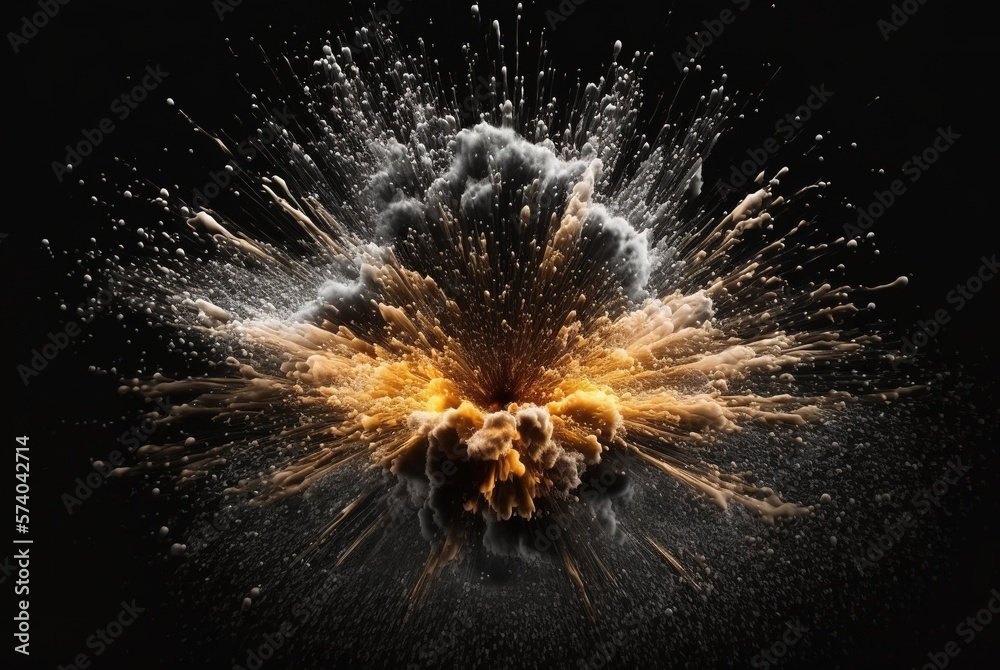 ภาพประกอบสต็อก Starke Explosion mit gelben und grauen Partikeln, sowie ...