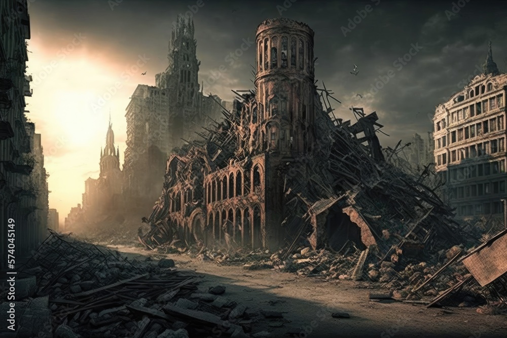 Apocalyptic view of destroyed Berlin, post apocalypse after world war ...