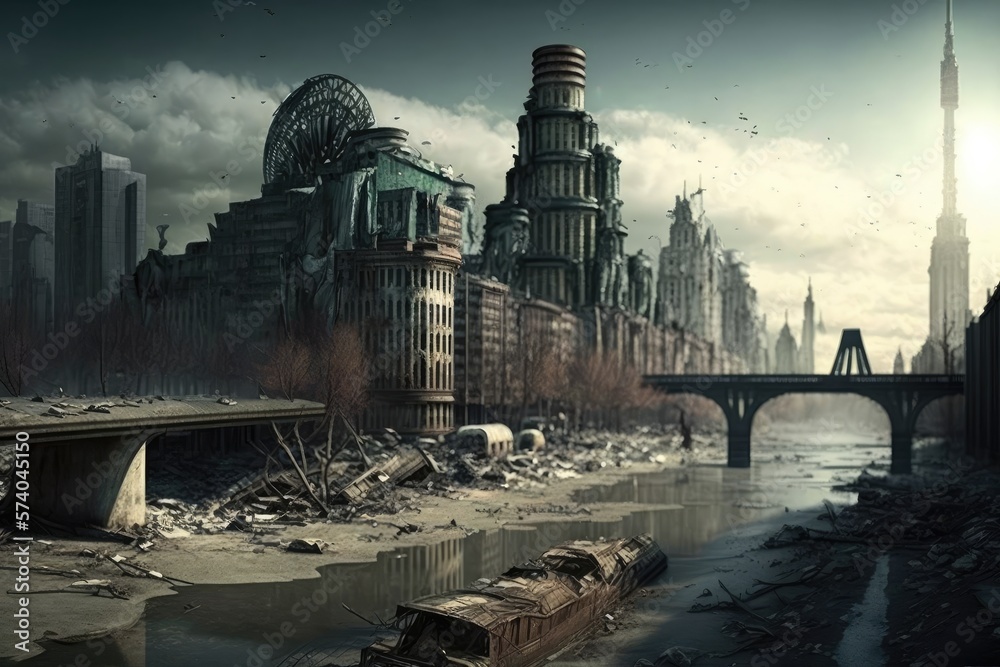 Apocalyptic view of destroyed Berlin, post apocalypse after world war ...