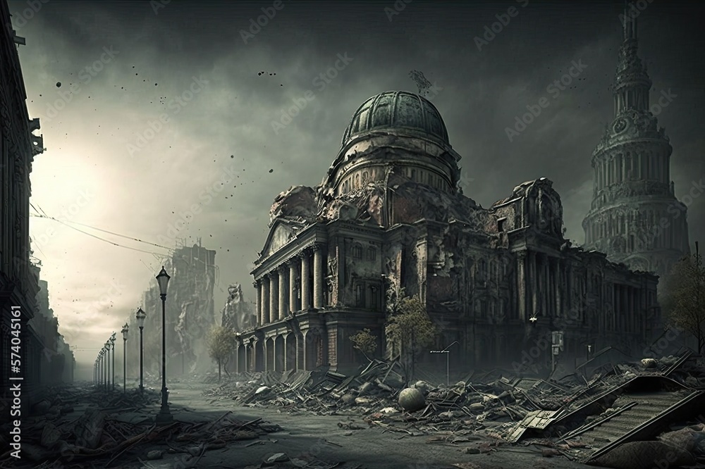 Apocalyptic view of destroyed Berlin, post apocalypse after world war ...