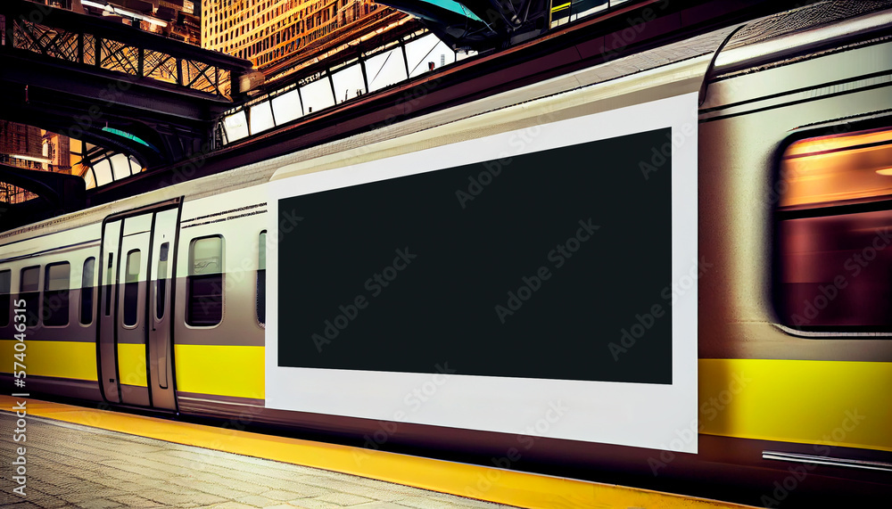 Mock up Poster media template Ads display in Subway Station with moving ...