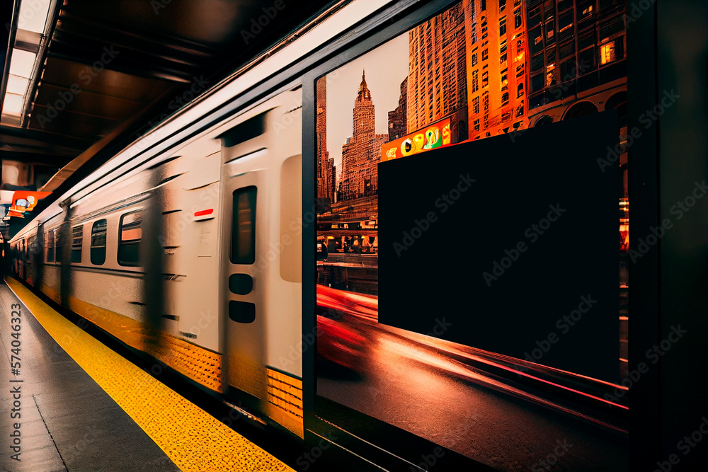 Mock up Poster media template Ads display in Subway Station with moving ...