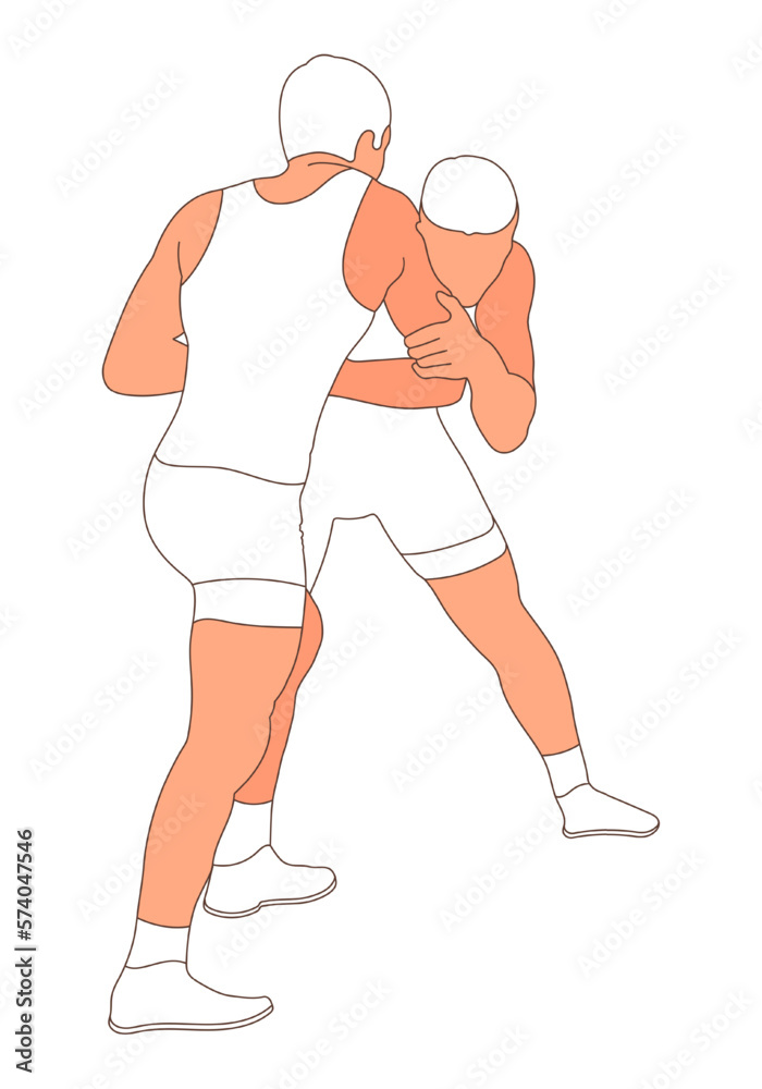 Silhouette outline athletes wrestlers in wrestling, duel, fight. Sketch ...