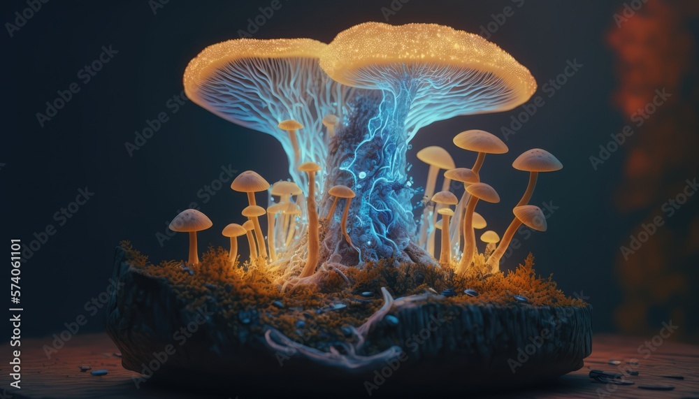 Neon Glowing Mycelium - Illuminated Fungal Growth in the Dark ...