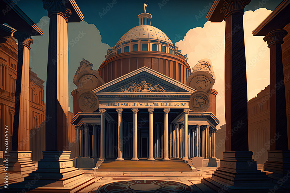 A digital illustration showcasing the architectural grandeur of the ...