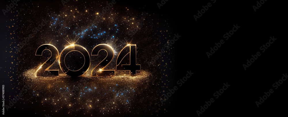 Happy New Year Celebration 2024 Golden Banner Generative AI Stock ...