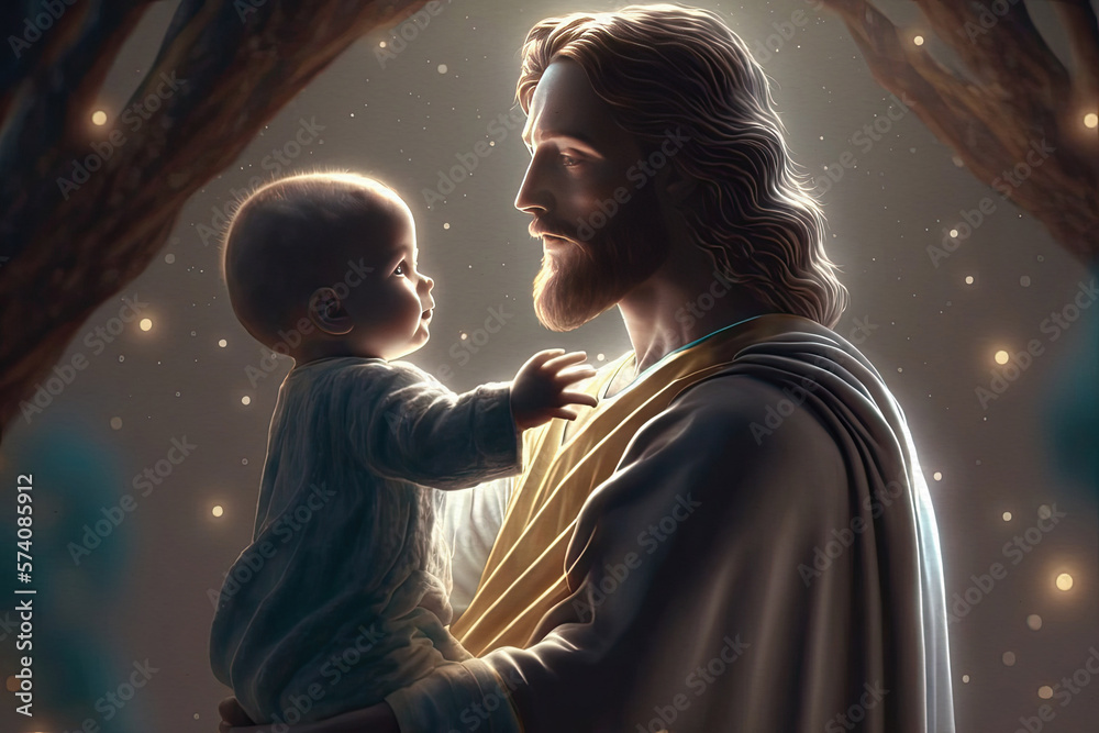Jesus and baby, biblical illustration, generative ai Stock Illustration ...