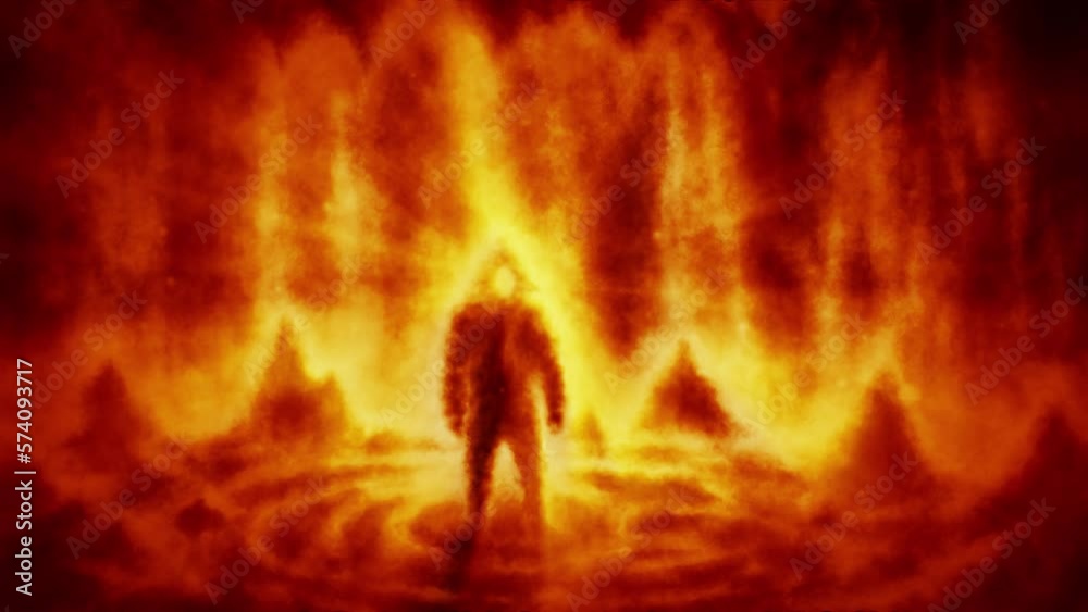 Scary dark warlock 2D animation. One hooded man stands inside cave ...