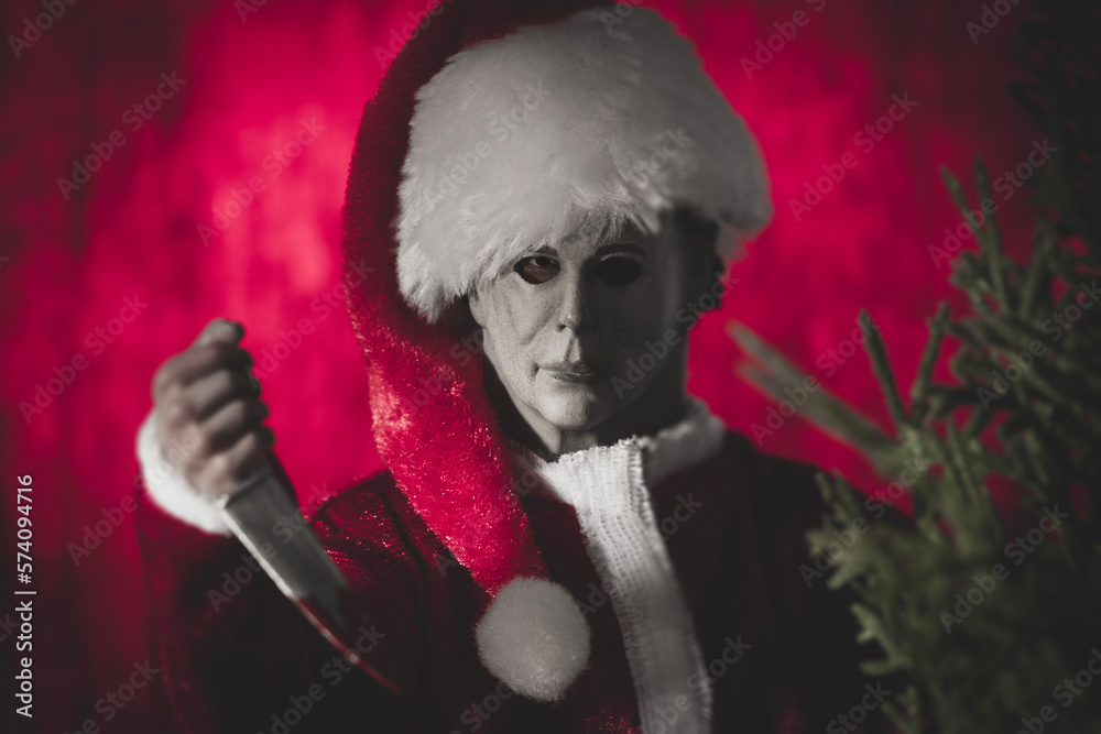 NEW YORK USA, FEB 22 2023, Halloween slasher Michael Myers in Santa ...