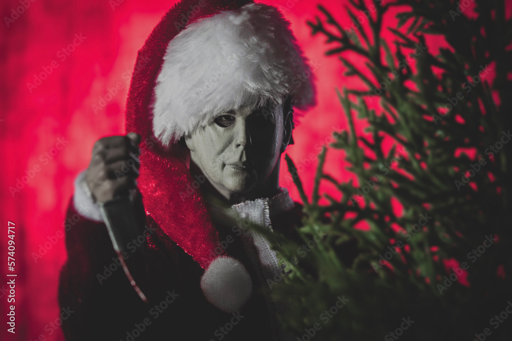 NEW YORK USA, FEB 22 2023, Halloween slasher Michael Myers in Santa ...