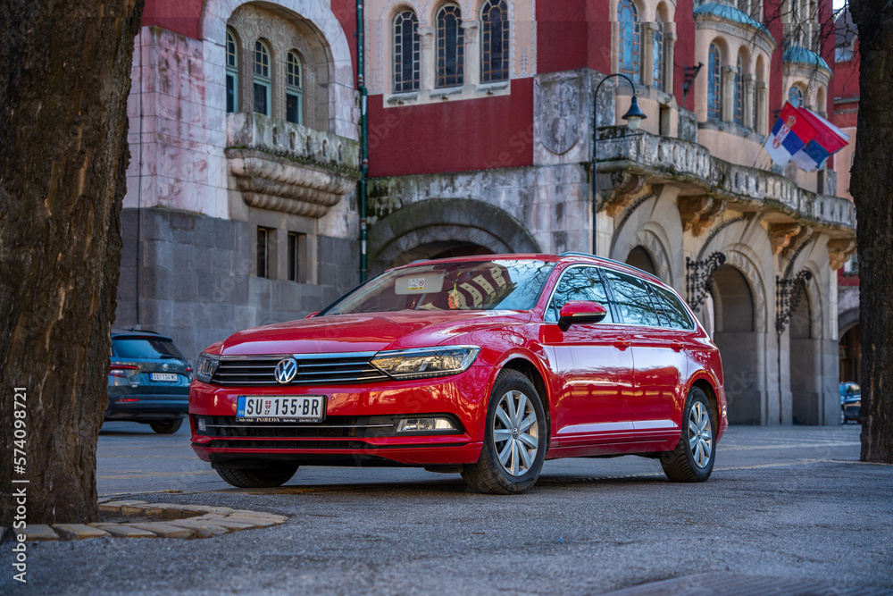 Red and beautiful Volkswagen Passat (B8) Variant (Estate) is parked in ...