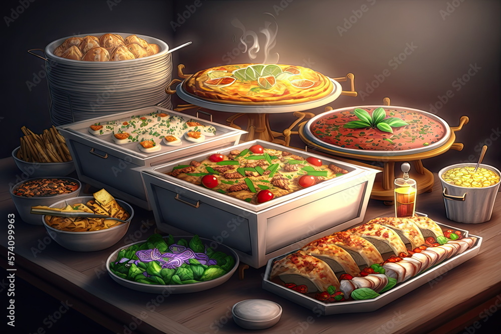 realistic of buffet food, catering food party at restaurant, Made by AI,Artificial intelligence ...