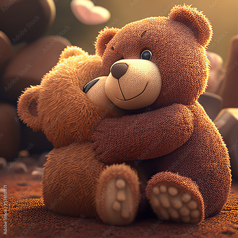 cute teddy bear hugs gentle heart love background. romantic teddy bear toy. generate ai Stock ...