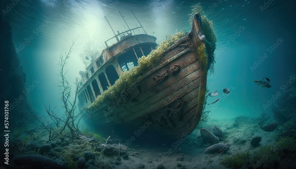 Ilustração do Stock: ship wreck in the sea. Pirate boat under the ocean ...