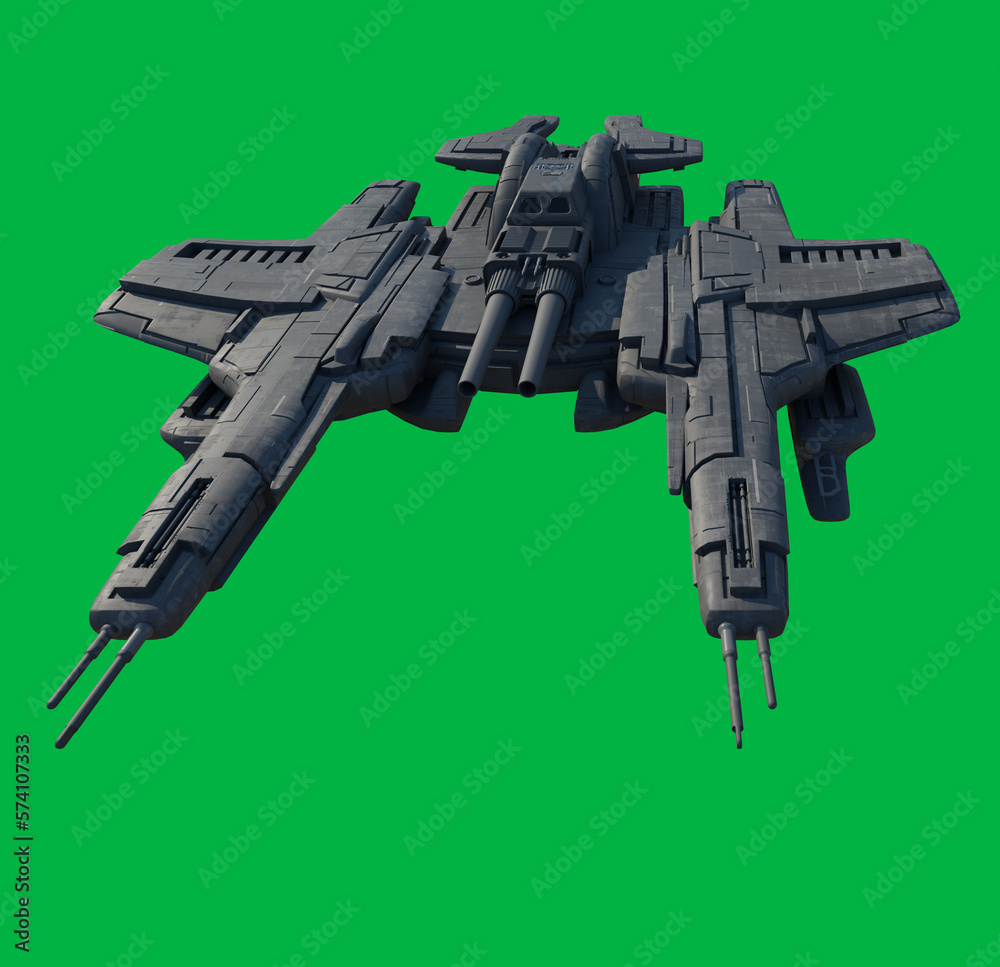 Light Space Ship Gunship on Green Screen Background - Front View, 3d ...