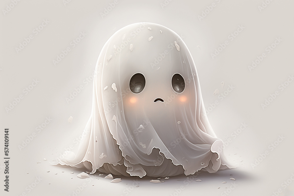 Sad little ghost cartoon character Generative AI Stock Illustration | Adobe Stock