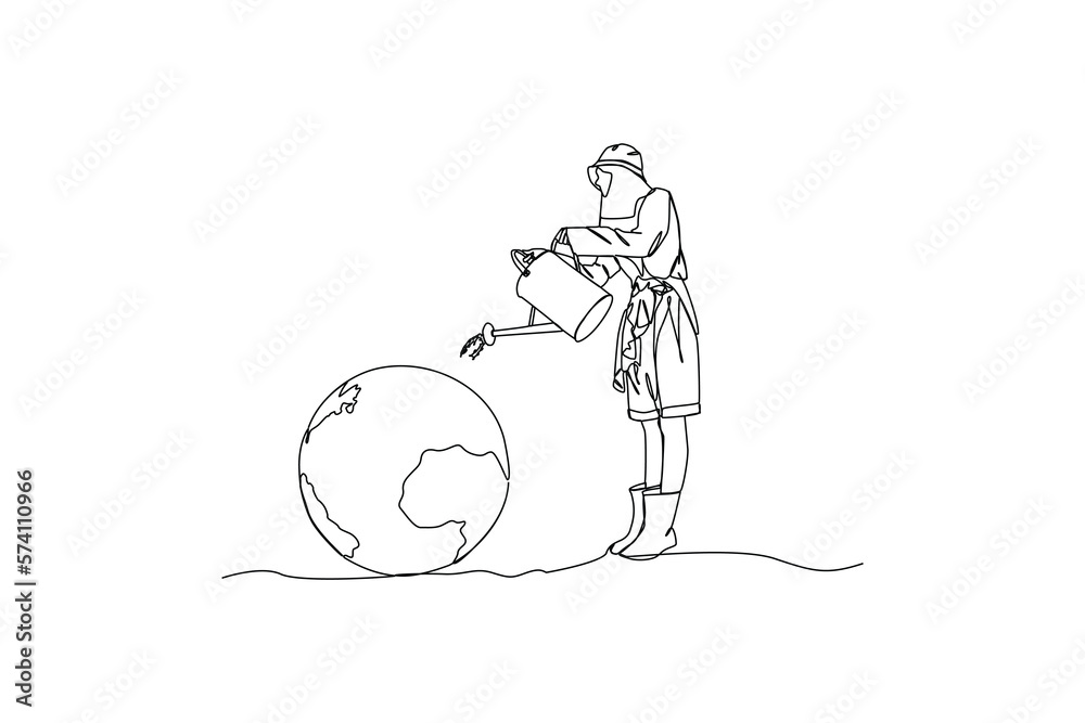 Earth day. One continuous line drawing a Animation of a person taking ...